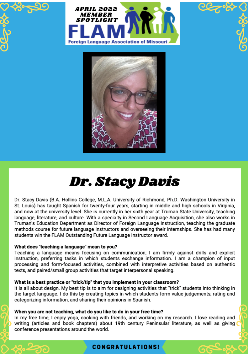 Dr. Stacy Davis chosen as FLAM Spotlight of the Month